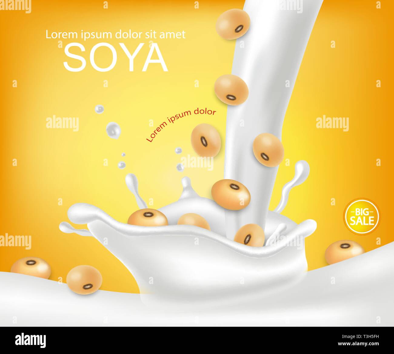 Soy milk splash Vector realistic. Detailed milk pourring. Label ...