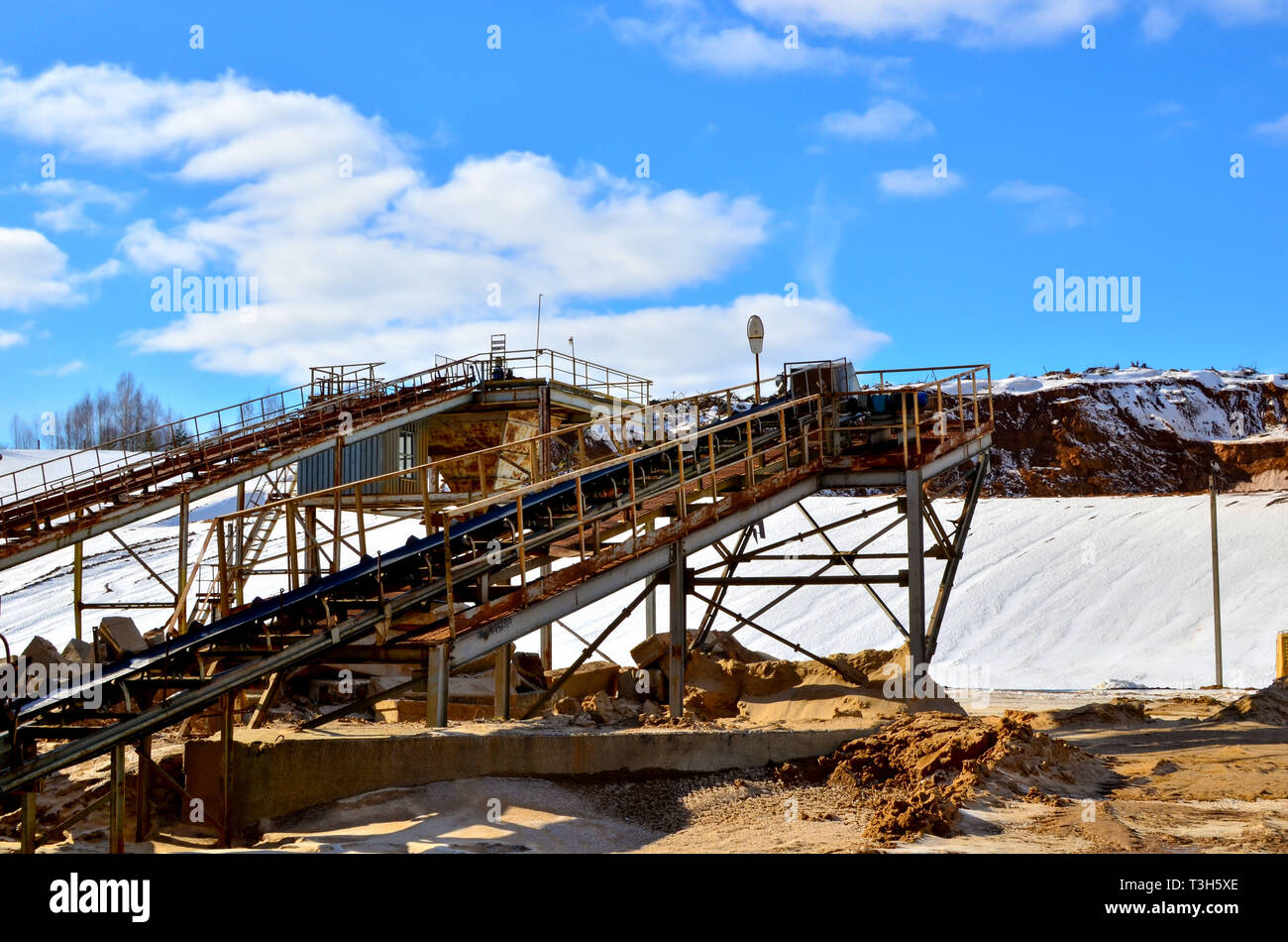 Mining plant in the open sand pit for the production of crushed stone ...