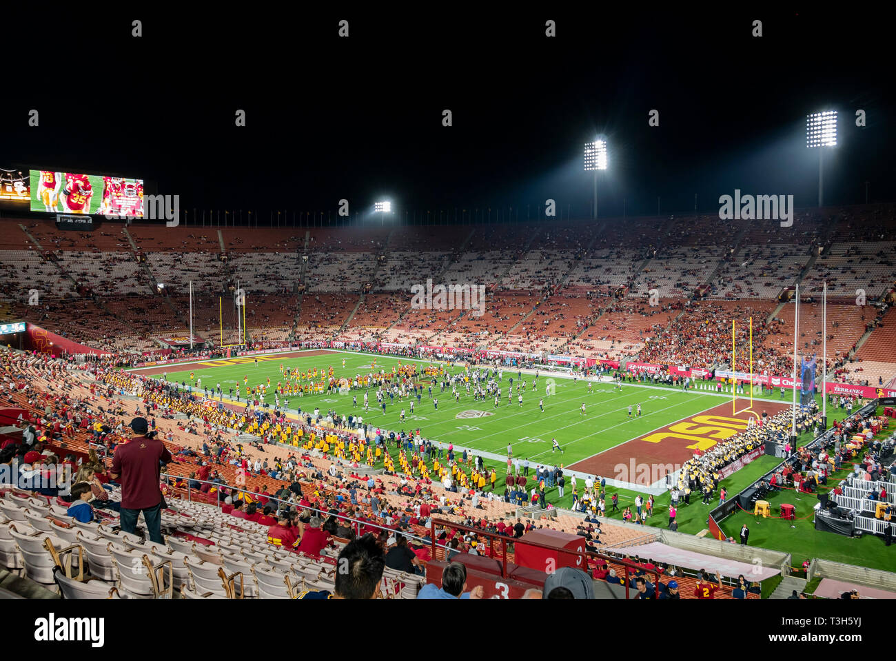 Los Angeles, MAR 26: Night view of USC marching band in the football ...