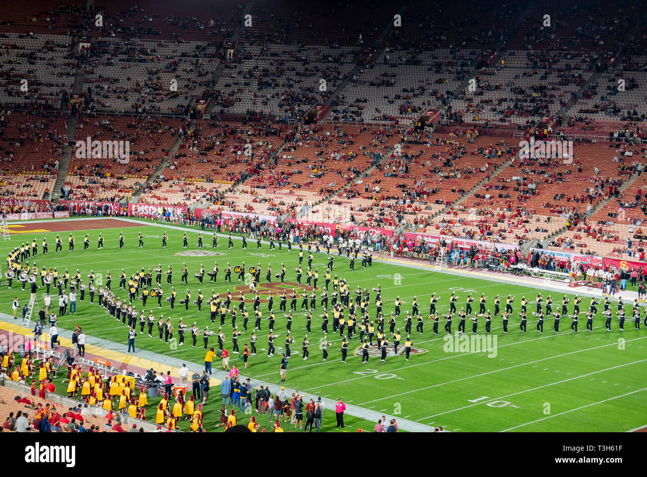 Los Angeles, MAR 26: Night view of USC marching band in the football ...