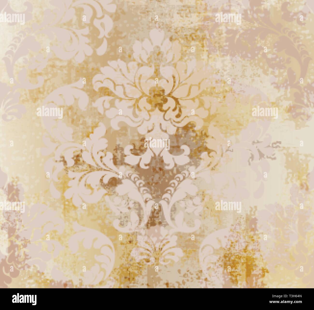 Vector rococo pattern texture. Damask ornament grunge background ...