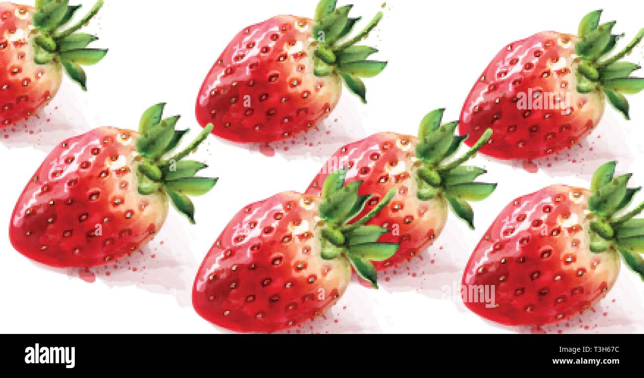 Strawberry pattern Vector watercolor. Fresh fruit texture Stock Vector ...