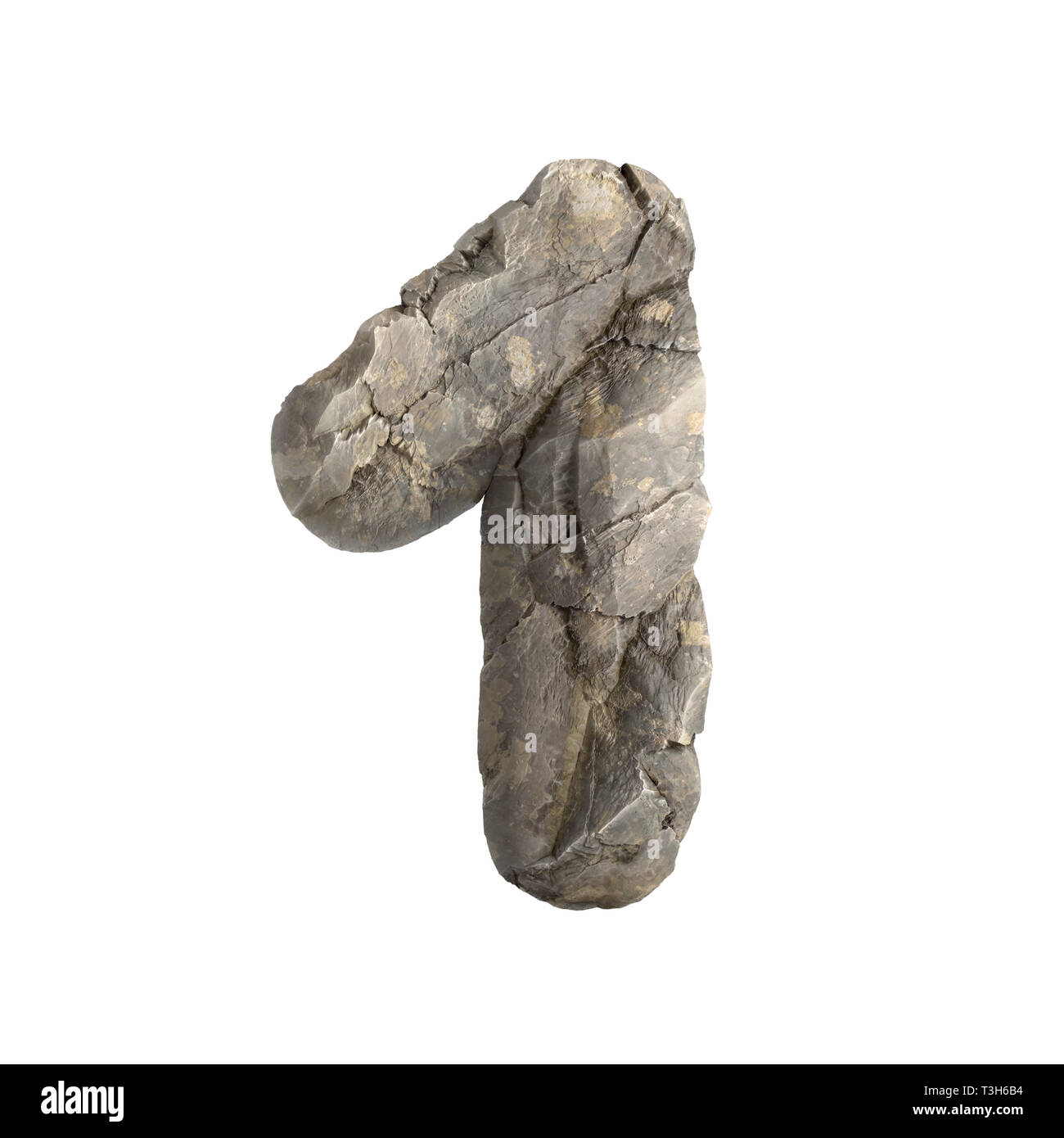 Rock number 1 - 3d boulder digit isolated on white background. This ...