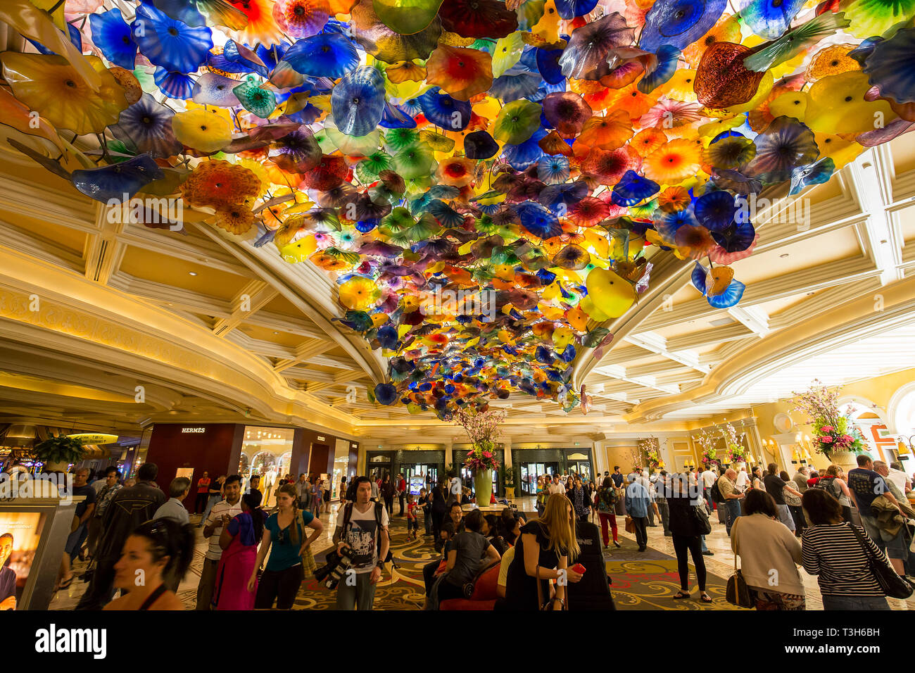 LAS VEGAS, NEVADA - APRIL 06, 2015 : interiors of the lobby at Bellagio ...