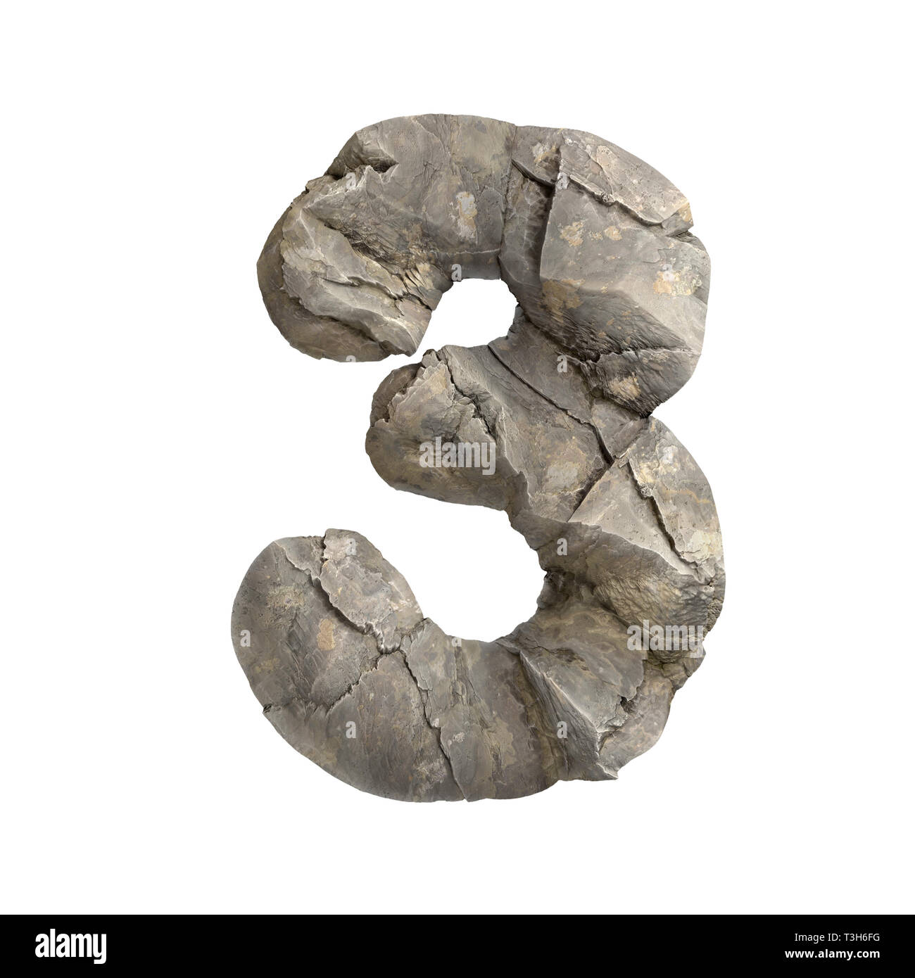 Rock number 3 - 3d boulder digit isolated on white background. This ...