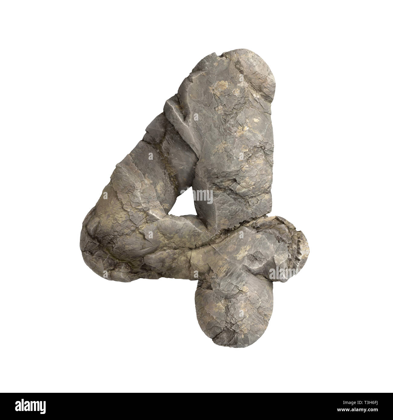 Rock number 4 - 3d boulder digit isolated on white background. This ...