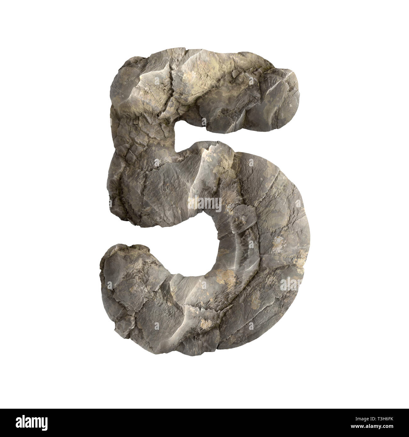 Rock number 5 - 3d boulder digit isolated on white background. This ...