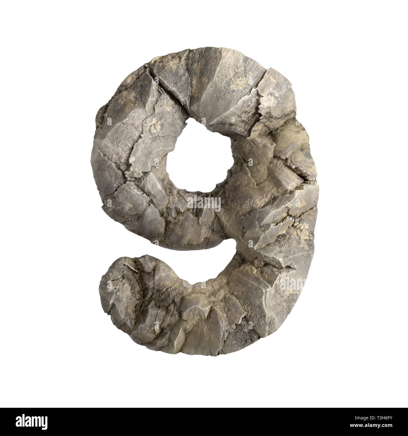 Rock number 9 - 3d boulder digit isolated on white background. This ...