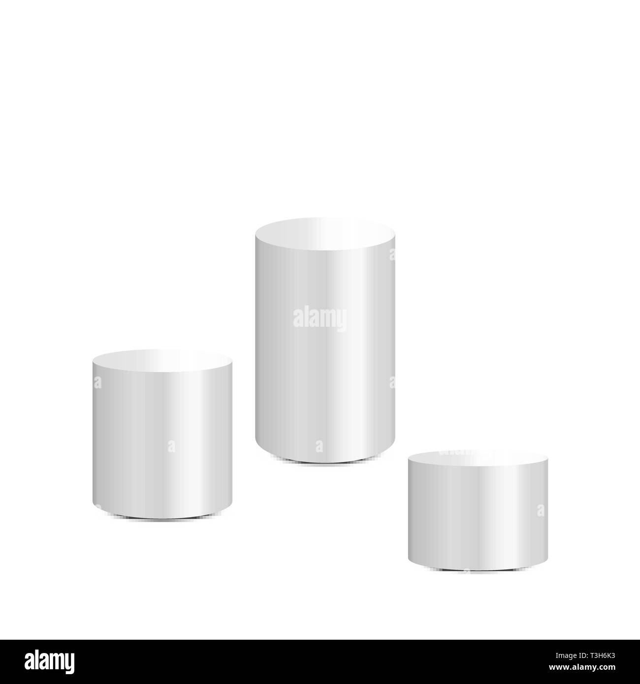 White cylinder stand isolated on white background. Platform, podium to ...