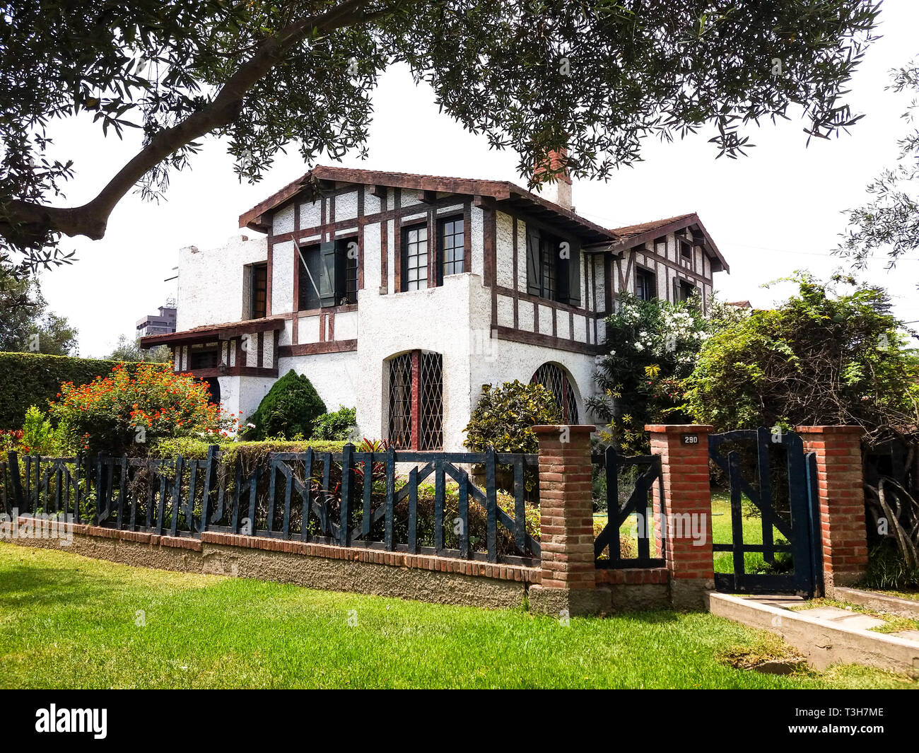 Construction styles and houses of San Isidro in Lima - Peru Stock Photo ...
