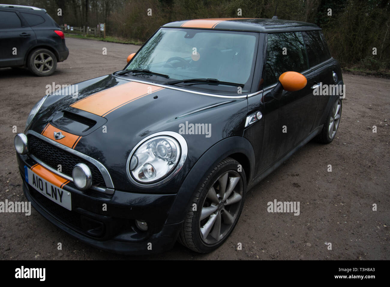 Black and Orange Mini Cooper car Stock Photo - Alamy