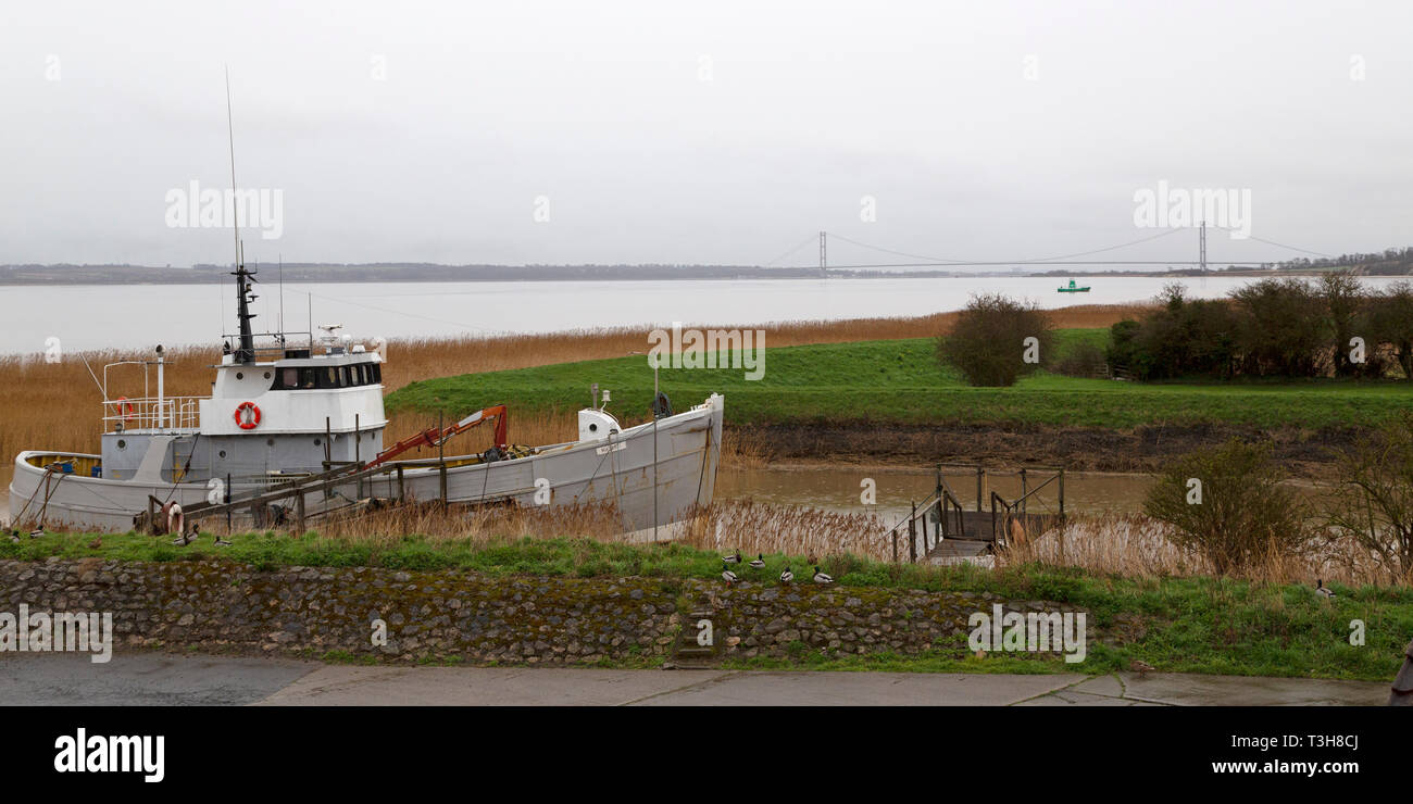 Fishing boat docked by the River Humber in North Lincolnshire. The ...