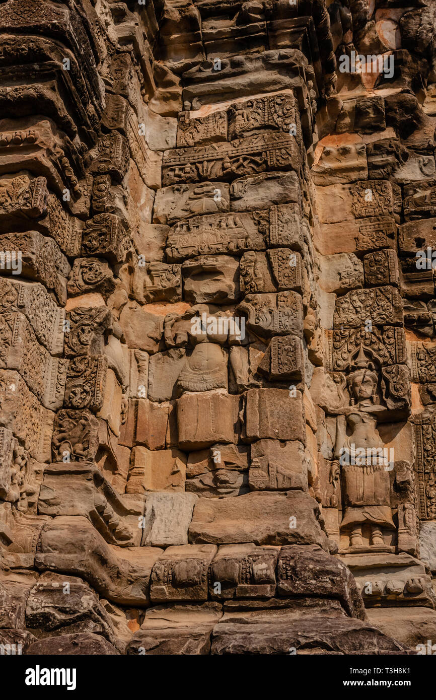 A fragment of a wall in Bakong, the first temple mountain of sandstone ...