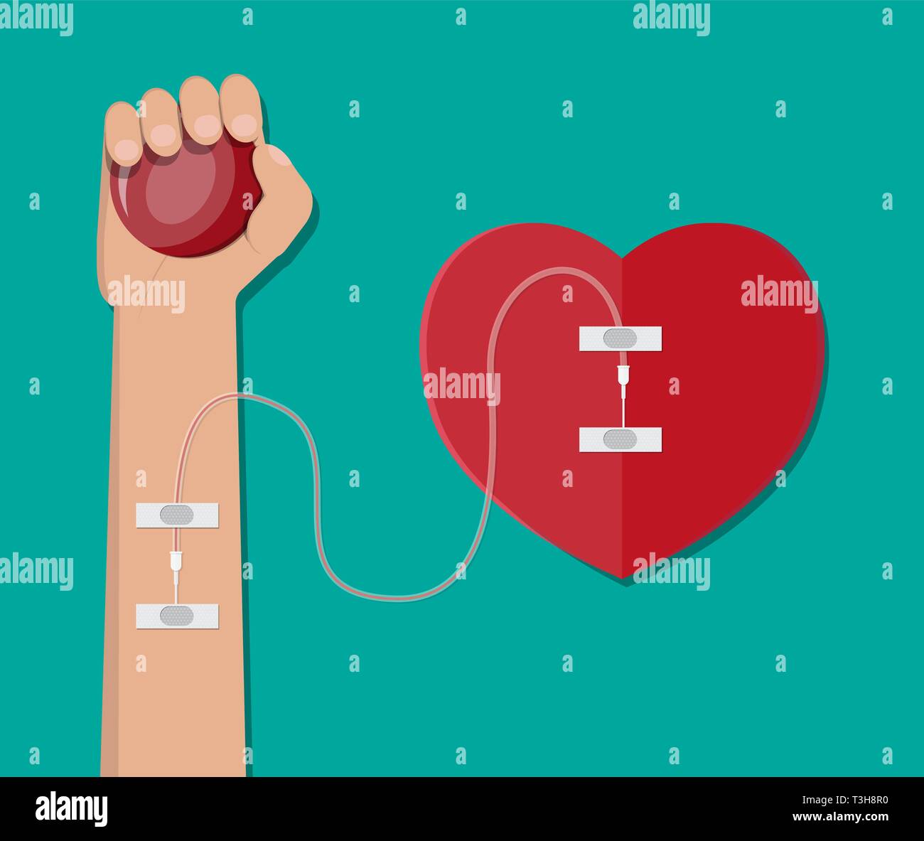 Hand of donor with heart. Blood donation day concept. Human donates ...