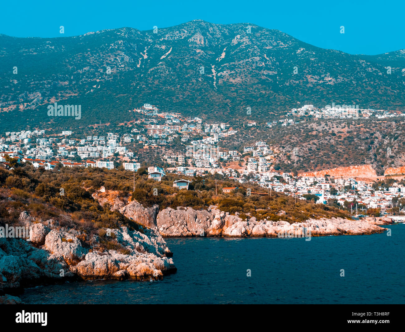 View of Kalkan Town, Which is on the Turkish Mediterranean coast Stock ...