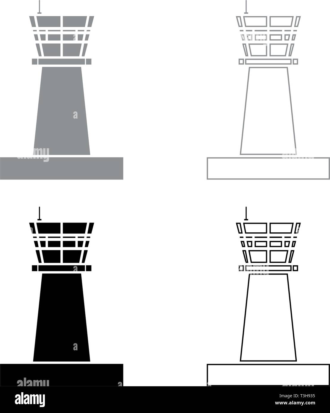 Airport control tower Control tower air traffic icon set black grey ...