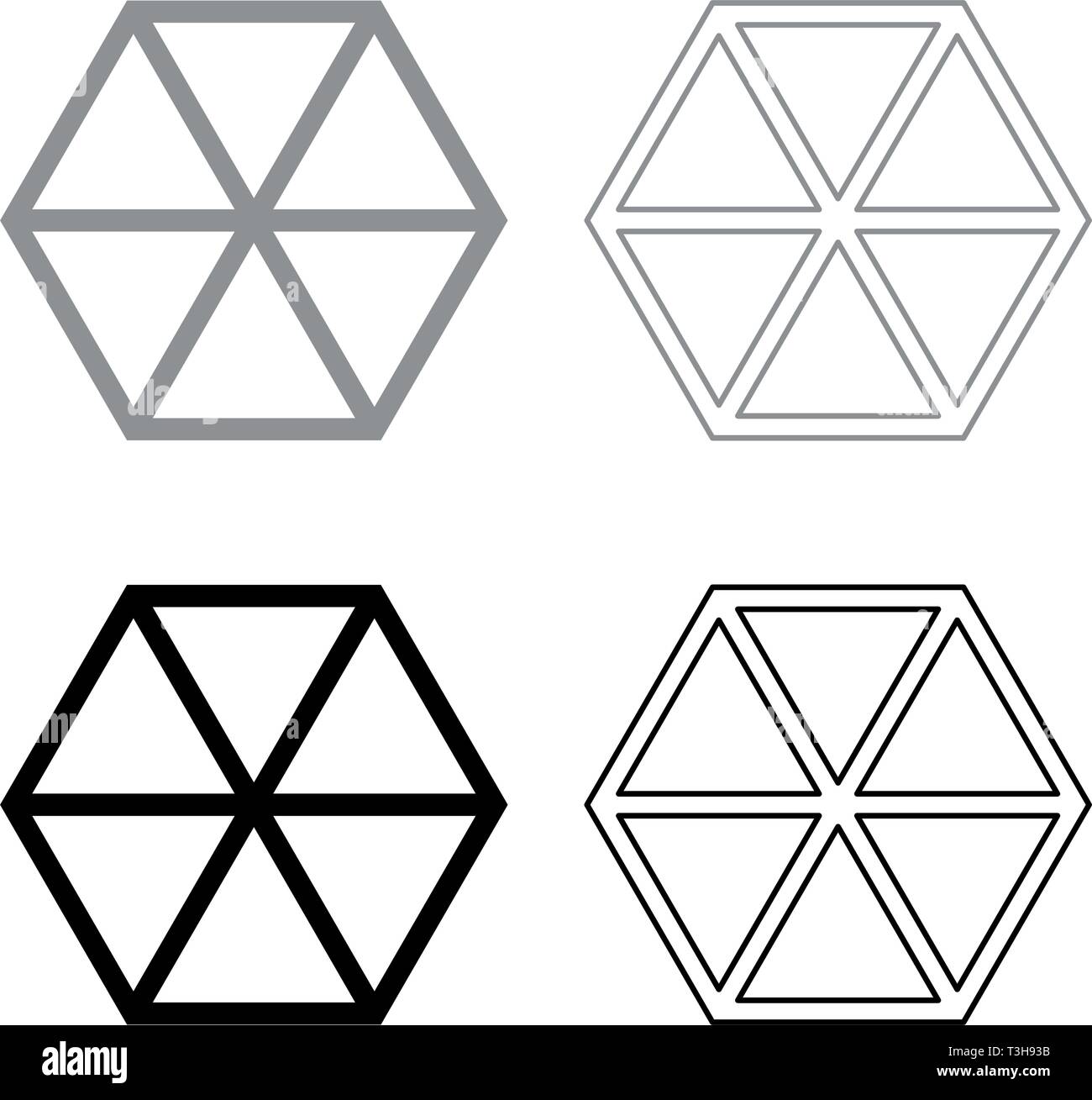 Abstract cube shape Hexagon box icon set black grey color vector ...