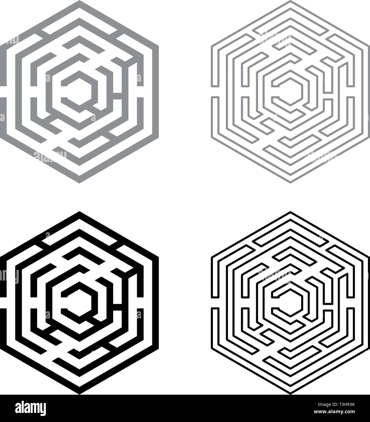 Hexagonal Maze Hexagon maze Labyrinth with six corner icon set black ...