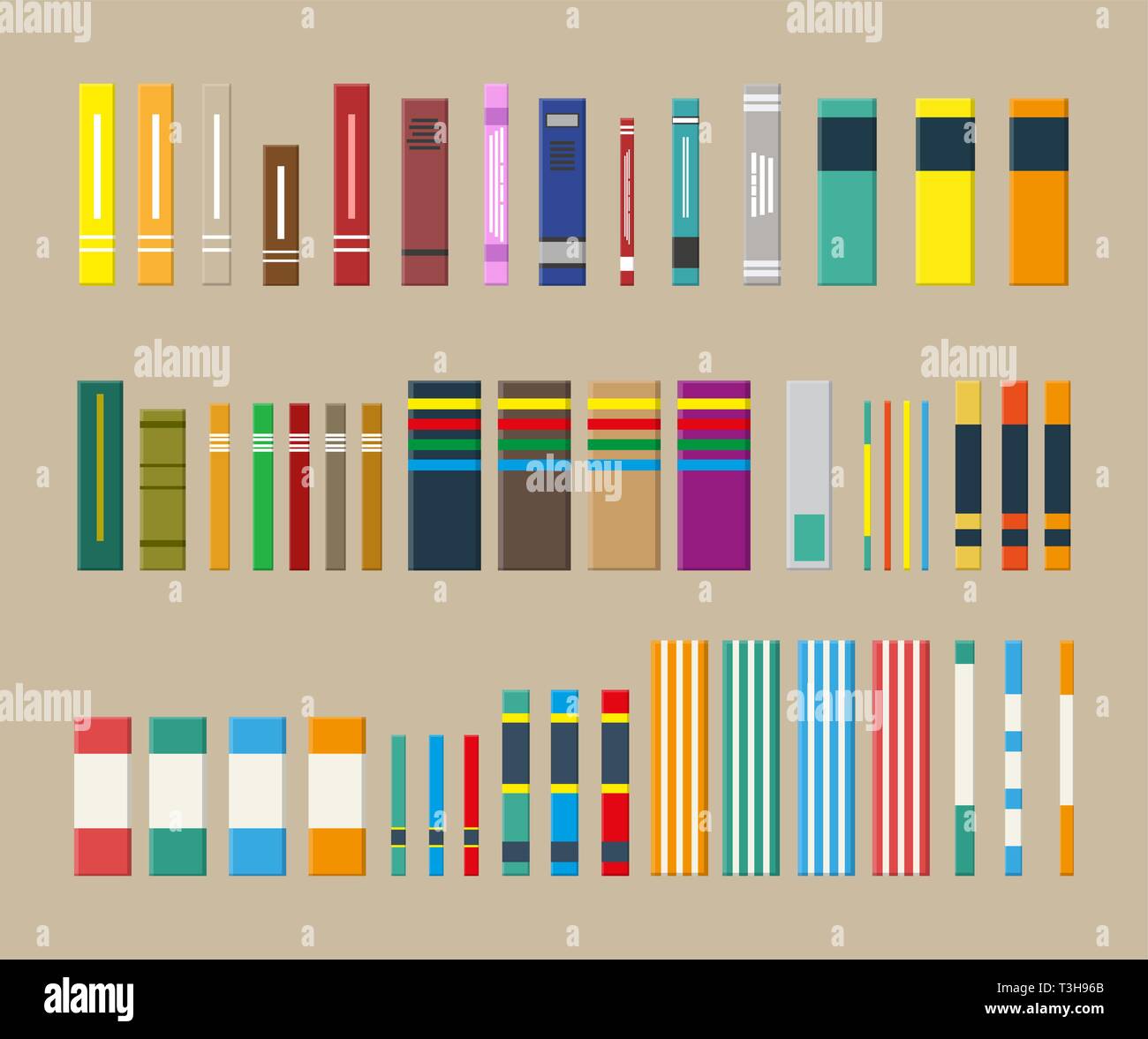 Library, set of different books. Vector illustration in flat style ...