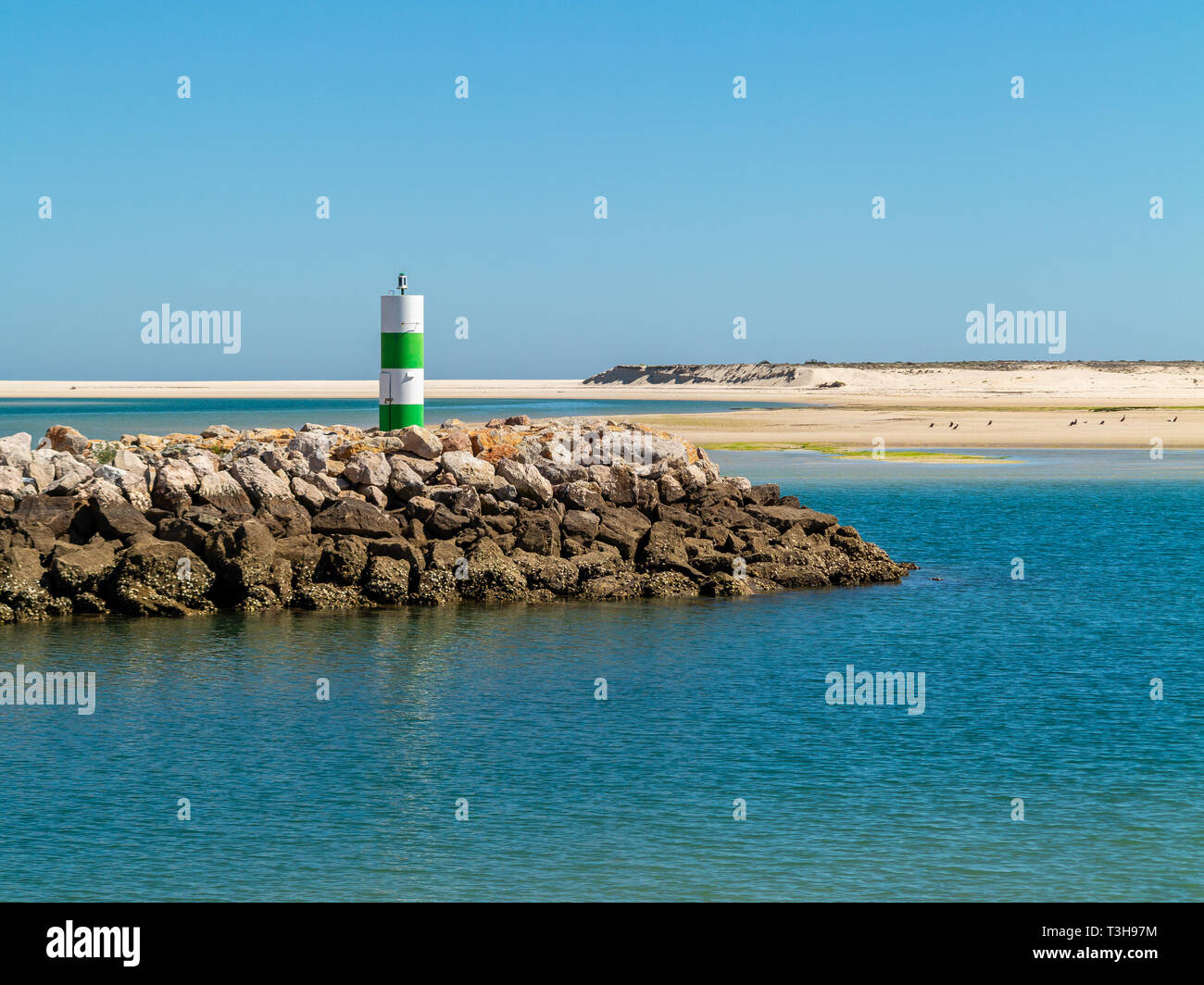 Fuzeta, Ria Formosa at Algarve. Little lighthouse Stock Photo - Alamy