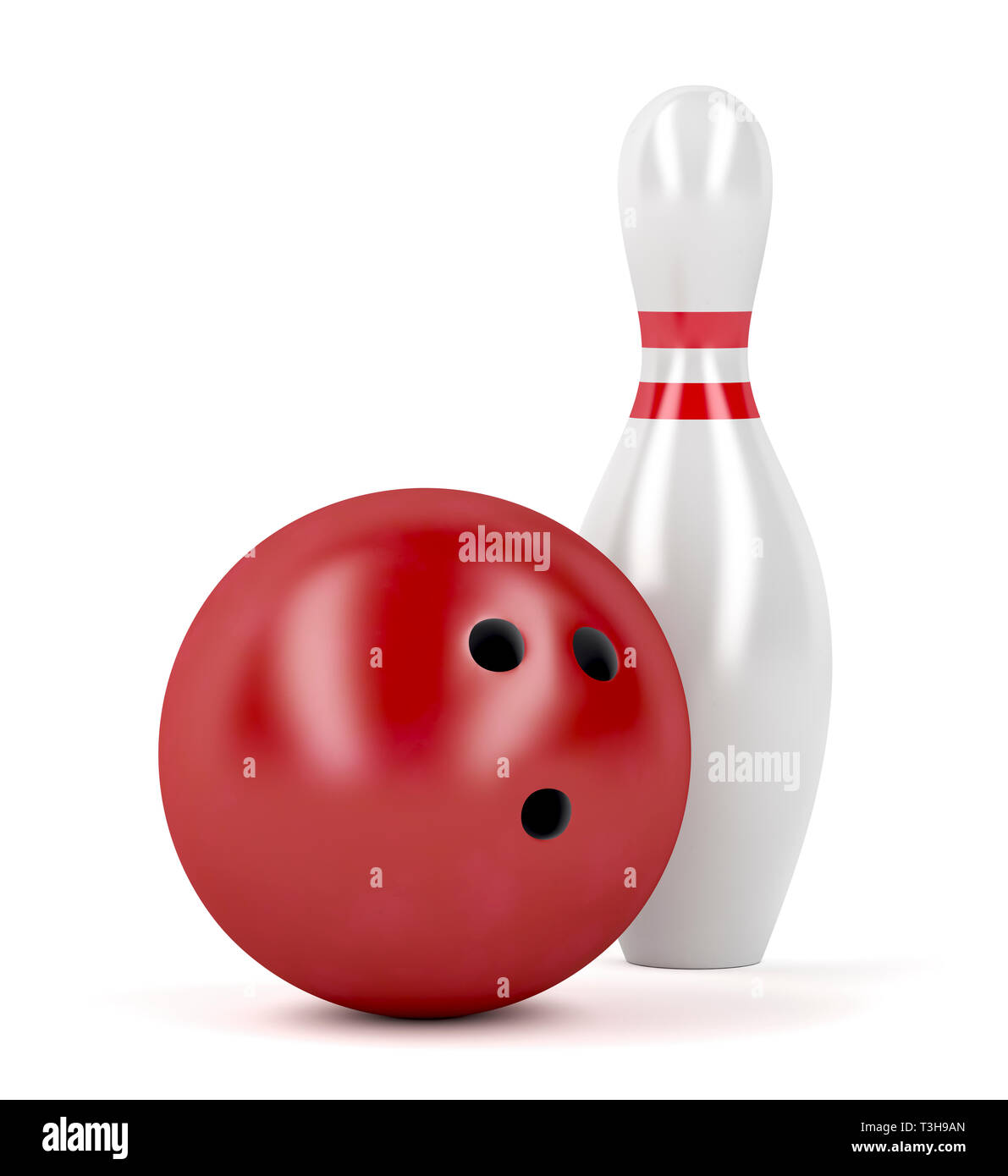 Red bowling ball and pin on white background Stock Photo - Alamy