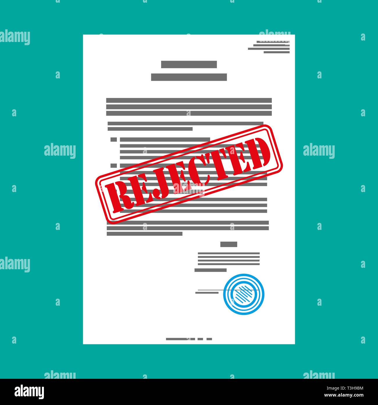 Rejected paper document, red rejected stamp. Vector flat illustration ...