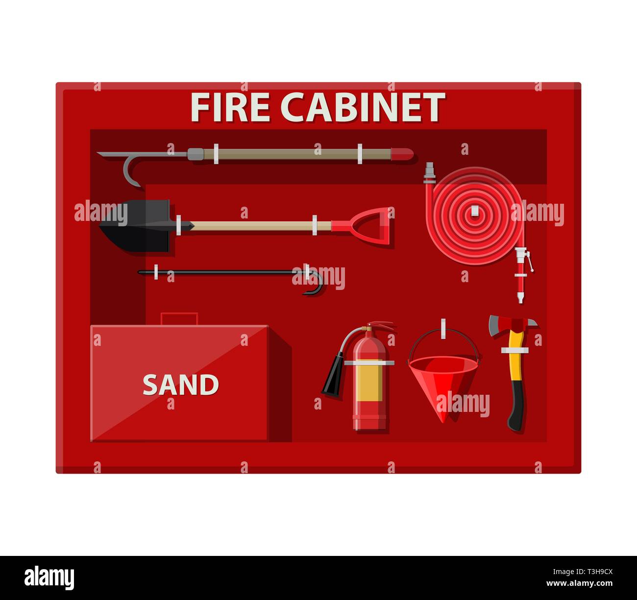 Fire cabinet. Firefighting set. Fire protection equipment. Vector ...