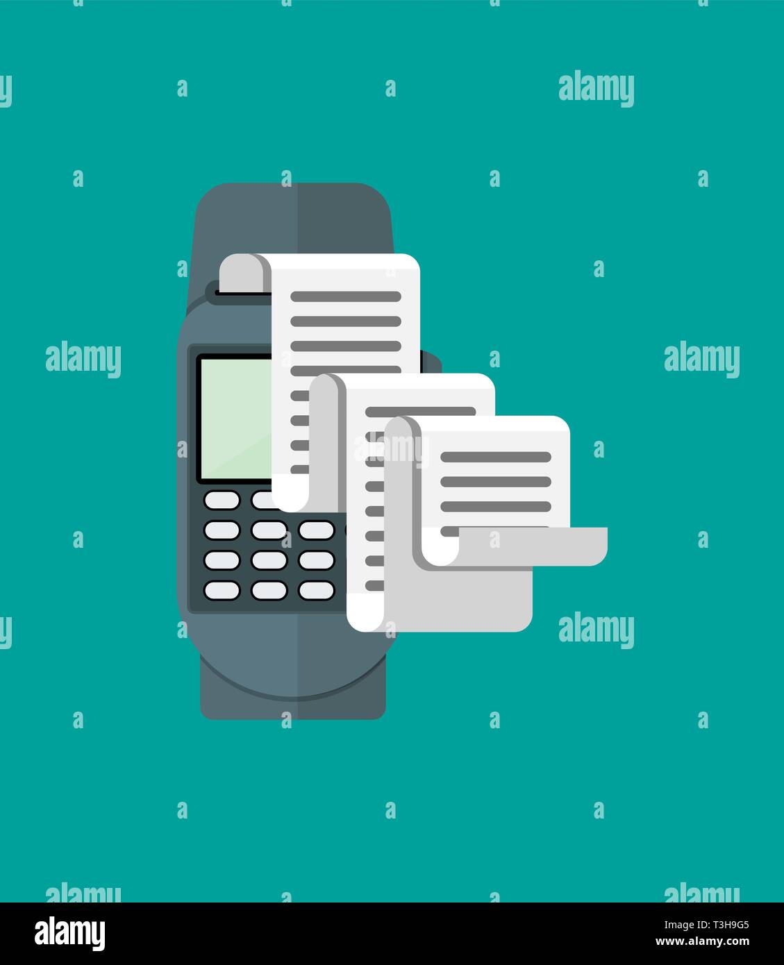 Pos terminal, paper receipt and keypad. Cashless payment. Vector ...