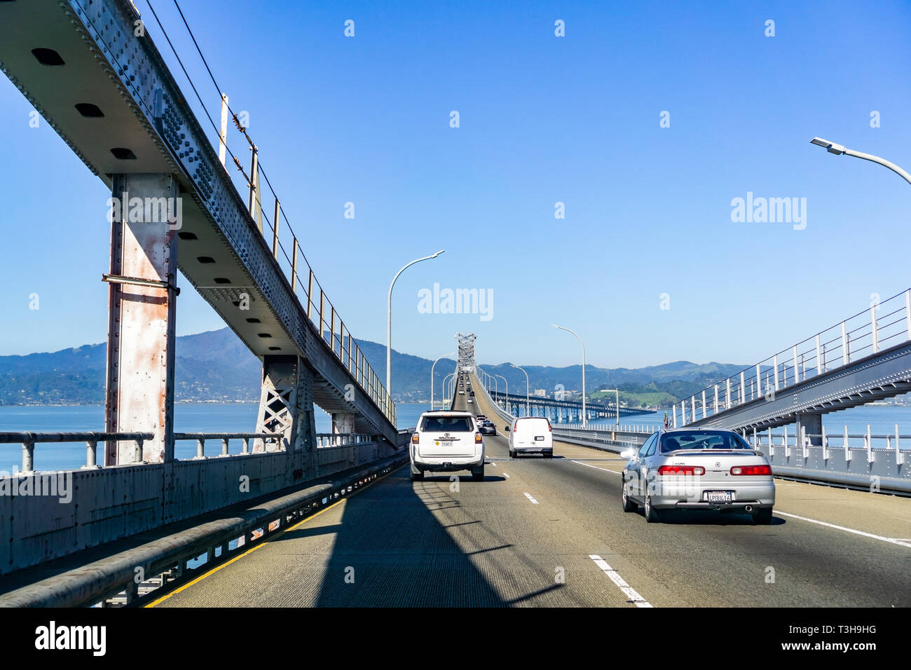March 31, 2019 Richmond / CA / USA - Driving on Richmond - San Rafael bridge (John F. McCarthy ...