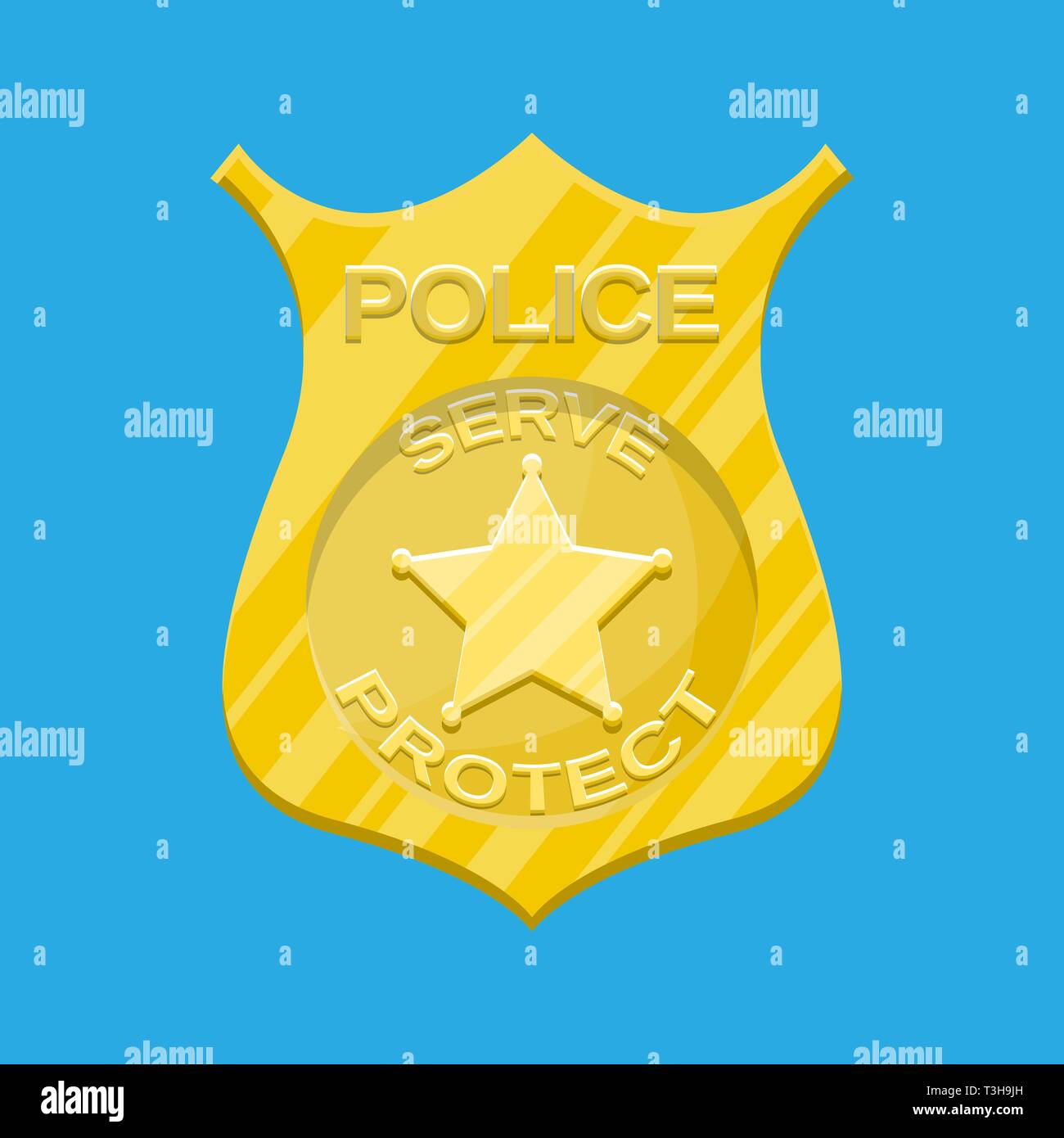 Police officer badge. Gold shiny emblem. Vector illustration in flat ...