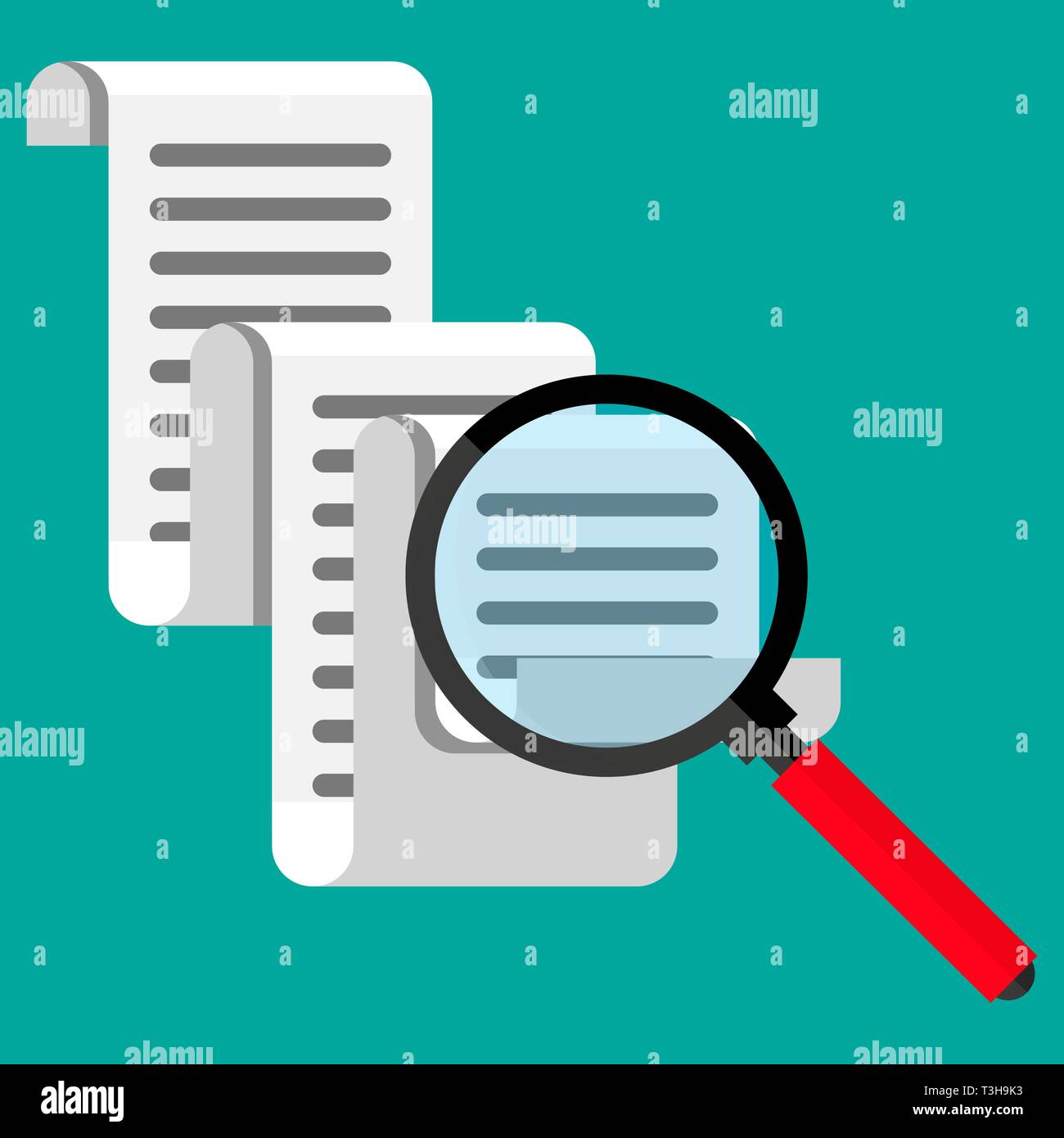 Receipt icon. Paper invoice and magnifying glass. Total bill. Vector ...
