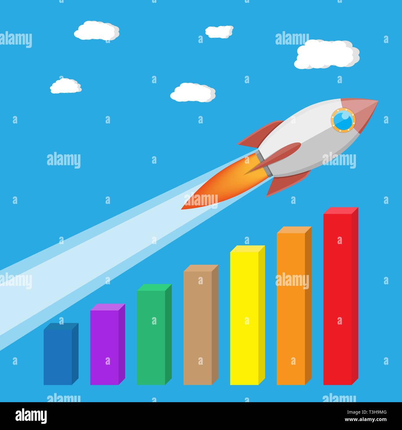 Rocket flying up on growth chart. Graph that shows increase in sales ...
