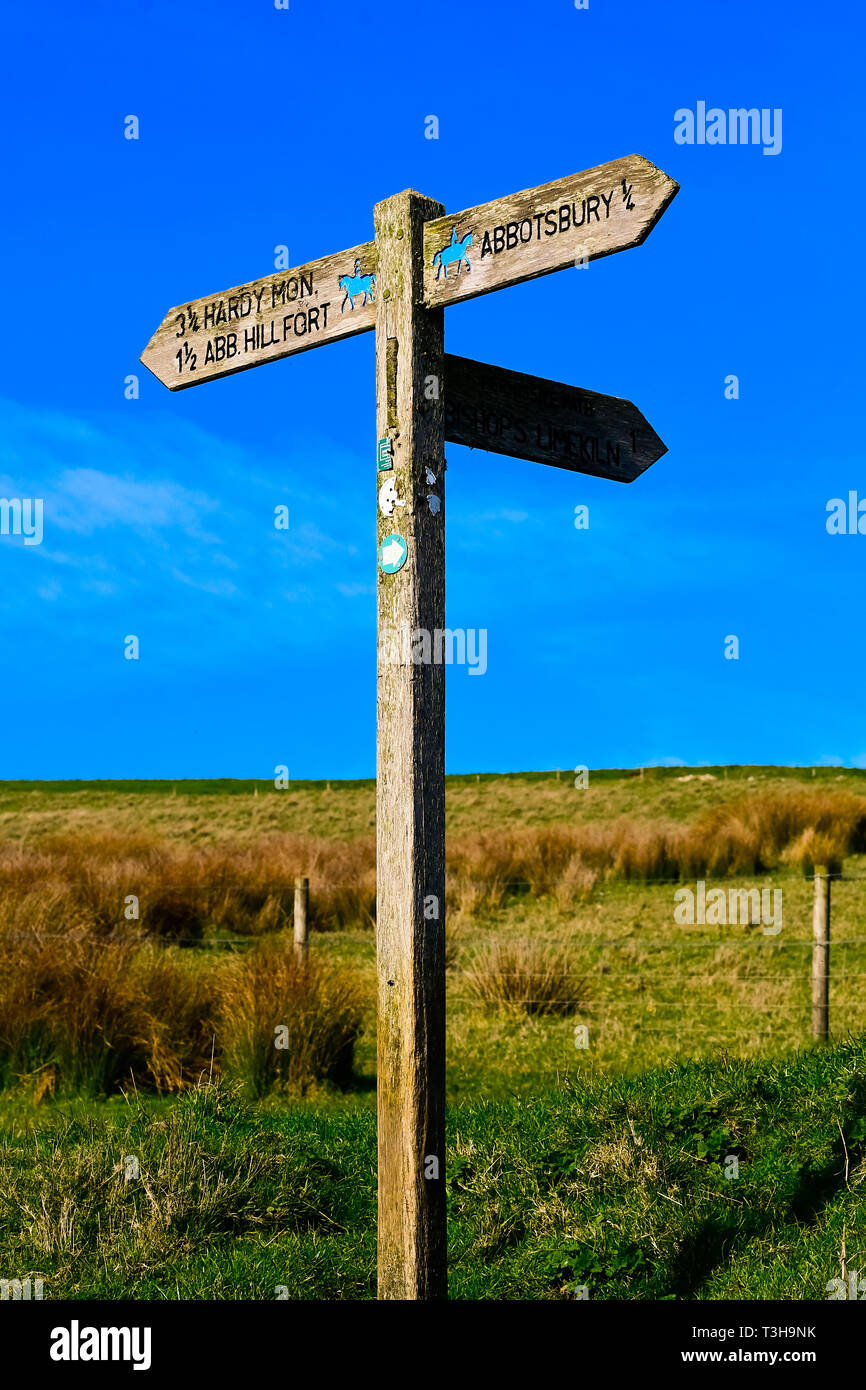 Wooden signpost South Dorset Ridgeway footpath Abbotsbury , Dorset UK ...