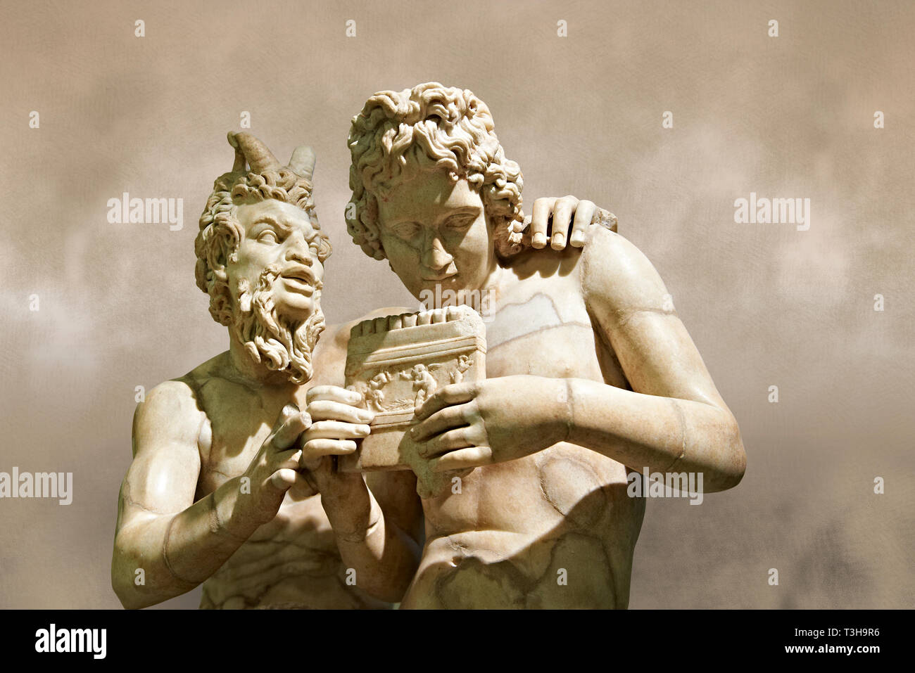 2nd century AD Roman marble sculpture of Pan teaching Daphnis to play ...