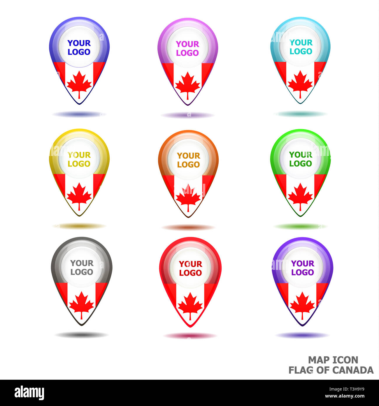 Bright map icon with map of Canada. Location Icon illustration Stock ...