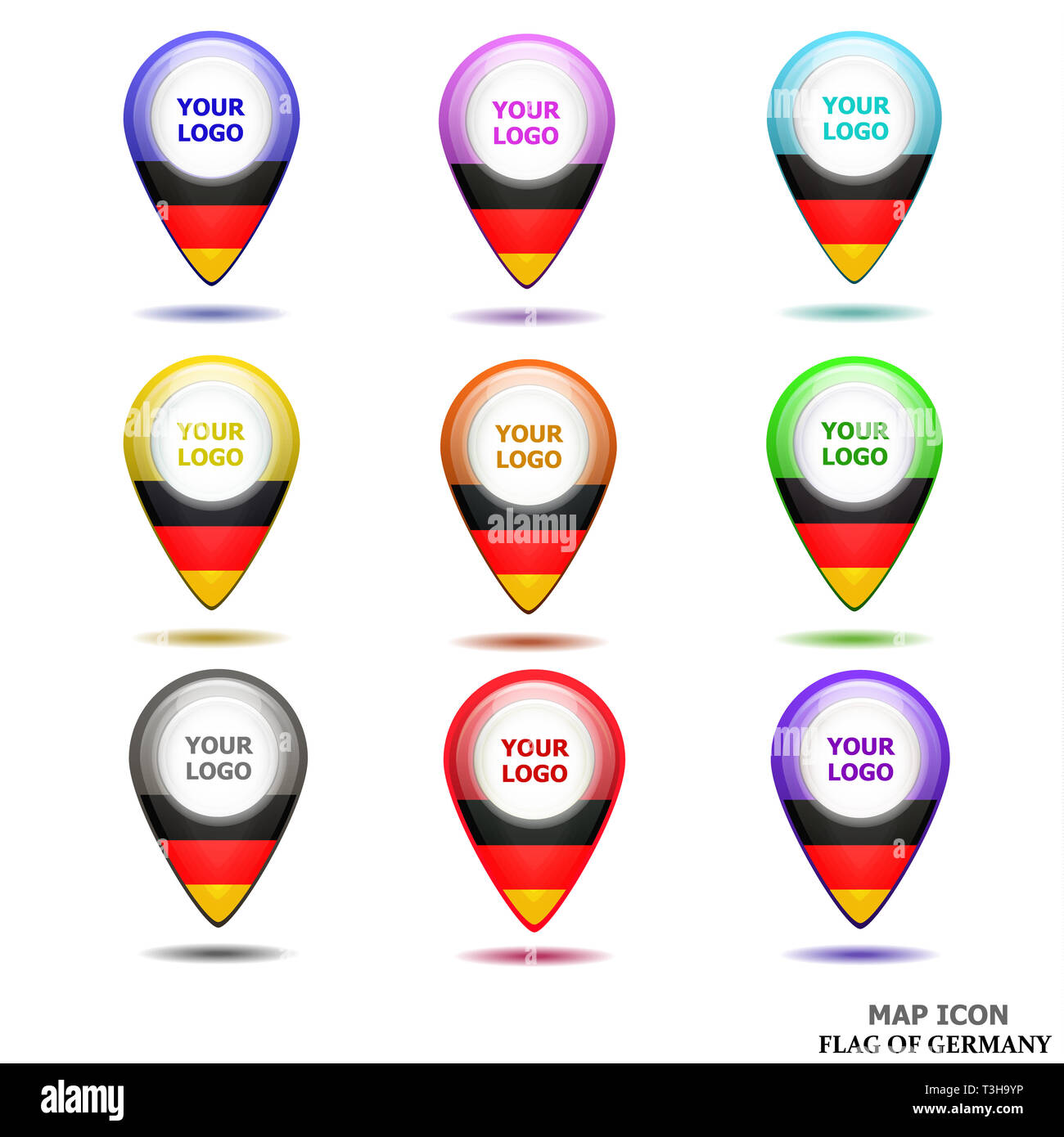 Bright map icon with map of Germany. Location Icon illustration Stock ...