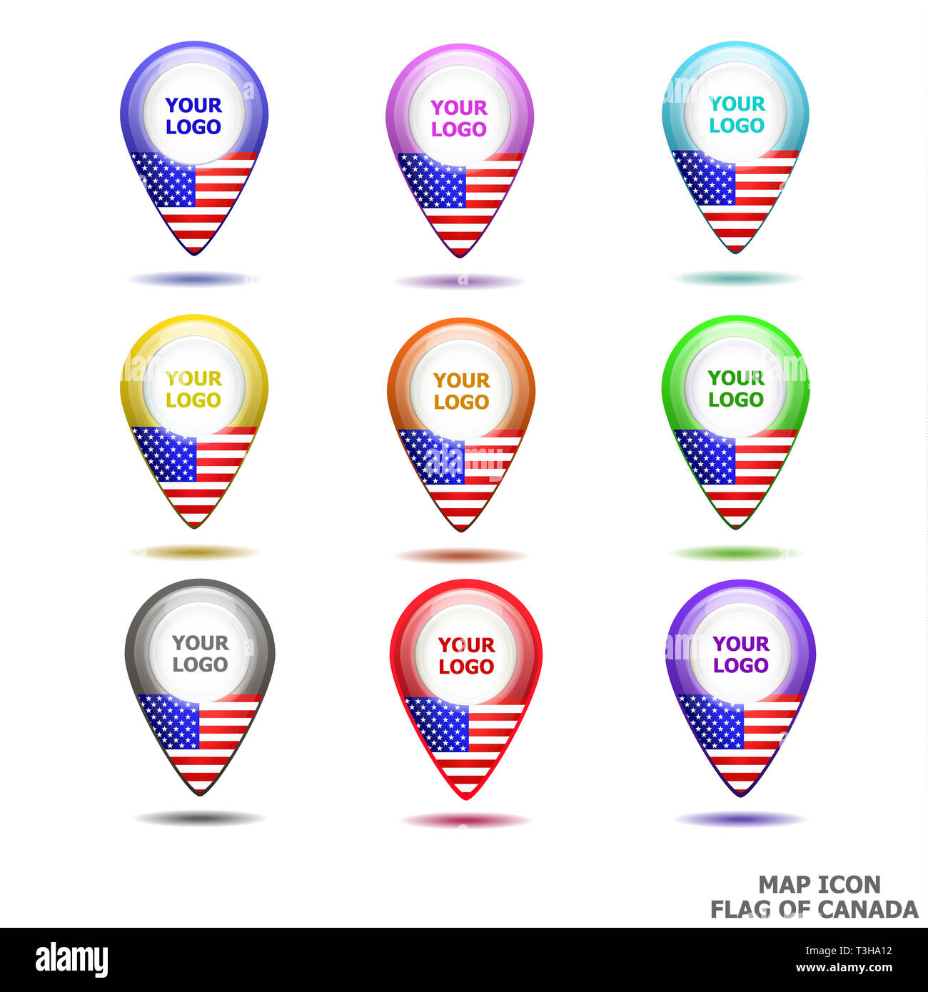 Bright map icons set with map of USA. Location Icon illustration Stock ...