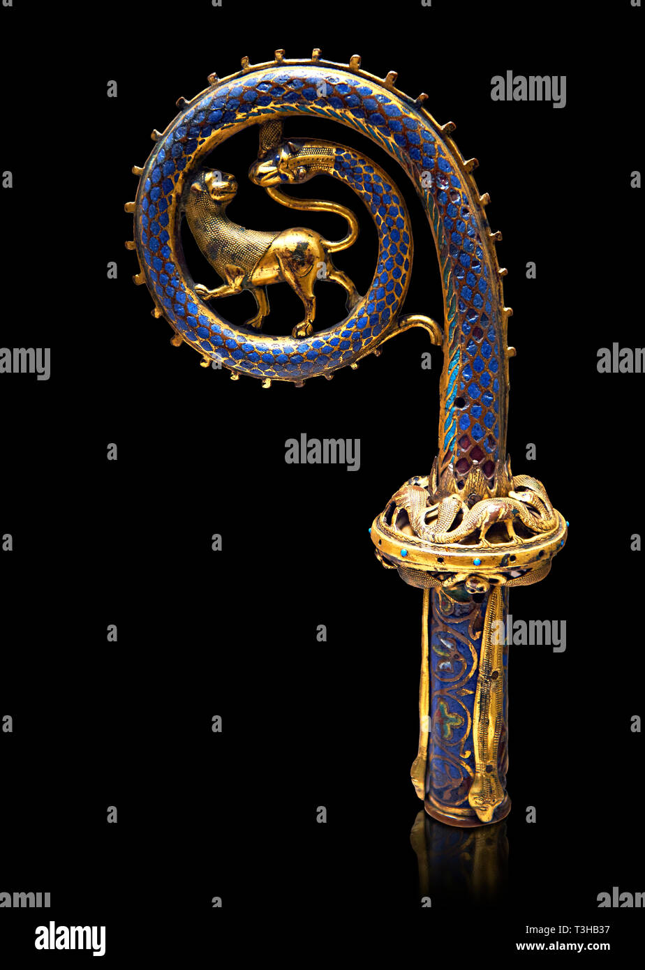 Medieval enamelled crosier with a lion and serpent, circa 12th century ...