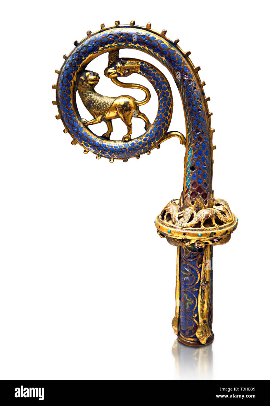 Medieval enamelled crosier with a lion and serpent, circa 12th century ...
