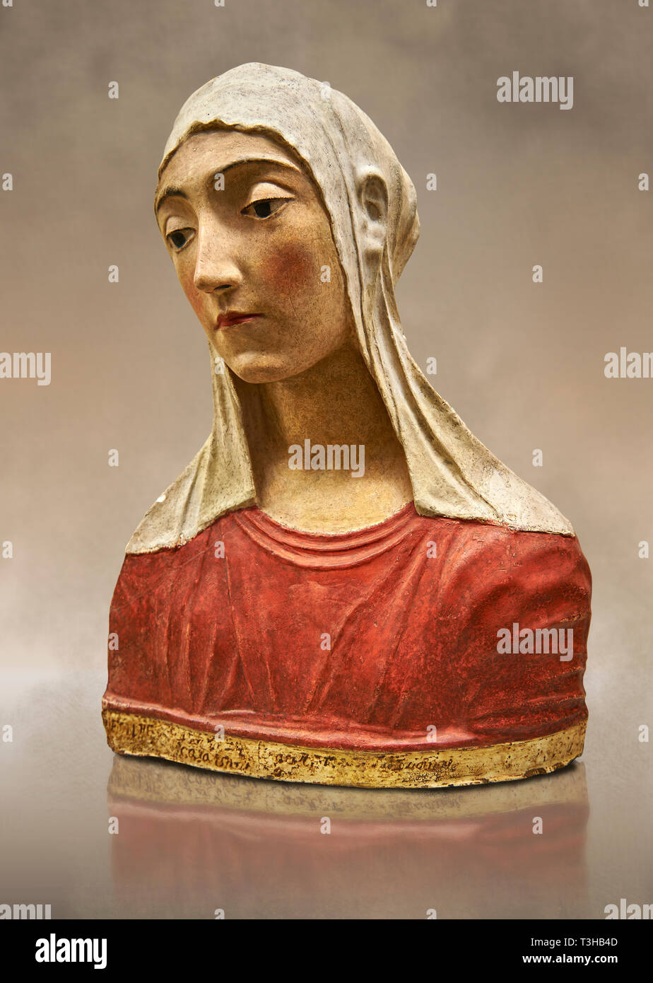 Painted stucco bust of a female possibly the Virgin of the Annonciation ...