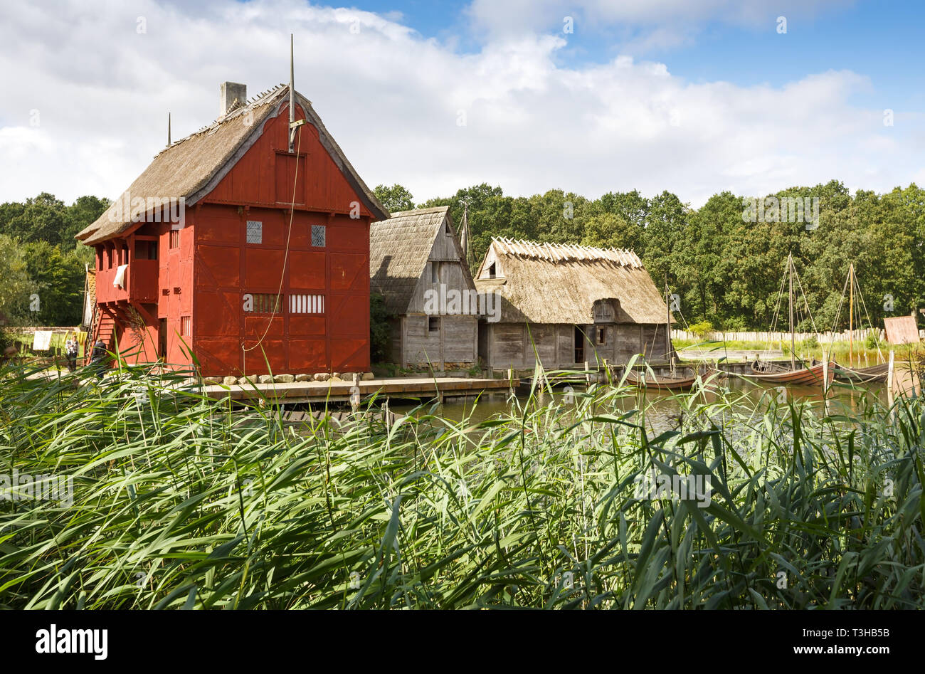 The medieval houses and boats in The Middle Ages Center, the ...