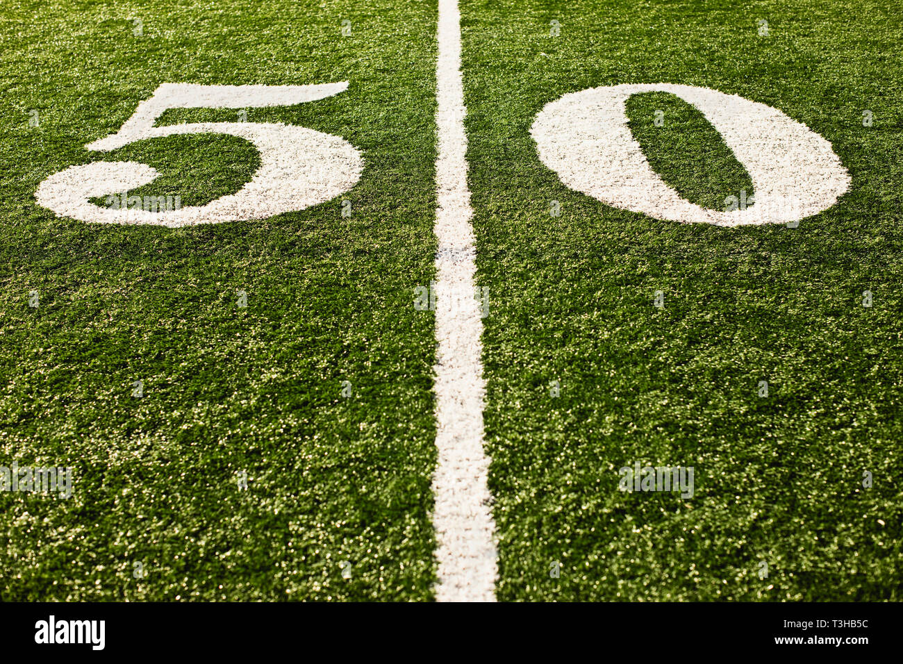 Detailed view of the painted fifty yard line on sports field Stock ...