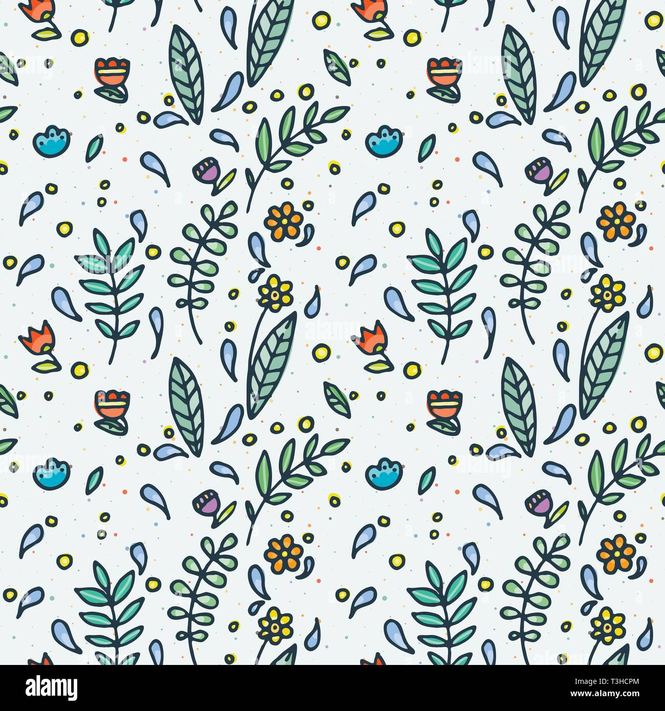 Seamless doodle pattern with cute floral elements. Endless vector image ...