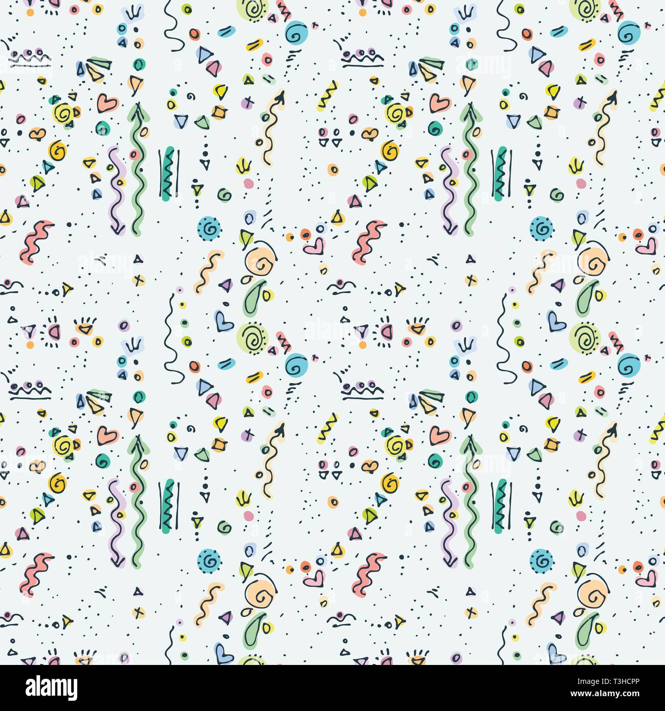Seamless doodle pattern with cute elements. Endless vector image Stock ...