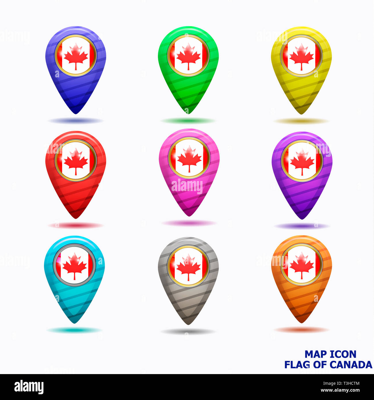 Bright map icon with flag of Canada. Location Icon illustration Stock ...