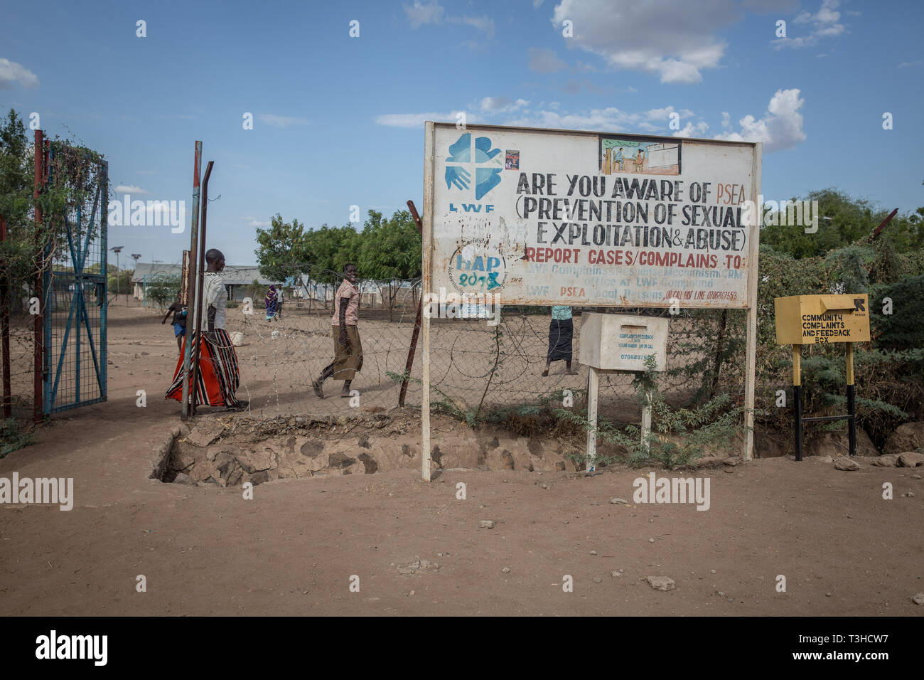 A sign and comment box seen in Kakuma refugee camp, northwest Kenya ...