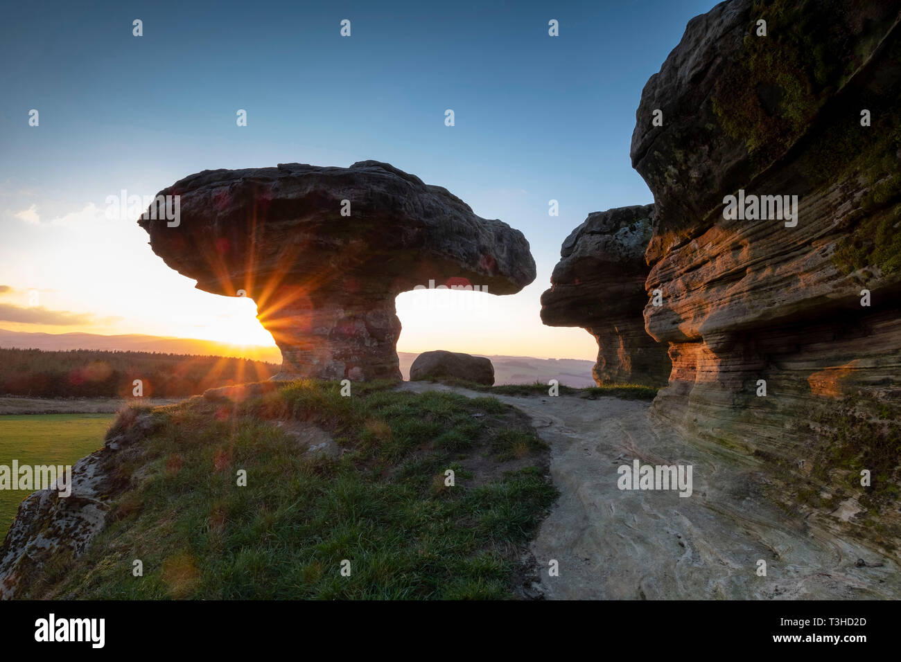 The Bunnet Stane (Bonnet Stone) calciferous sandstone rock outcrop near ...