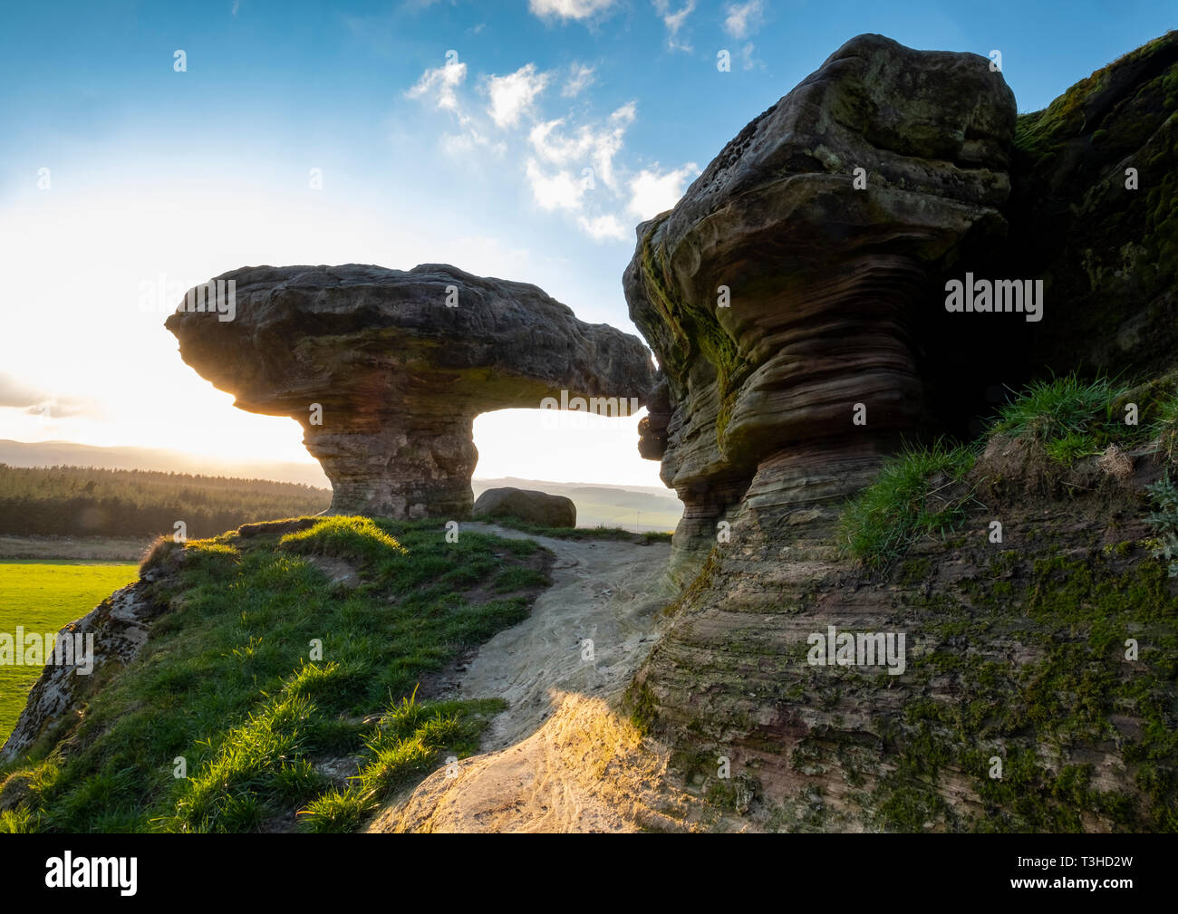 The Bunnet Stane (Bonnet Stone) calciferous sandstone rock outcrop near ...