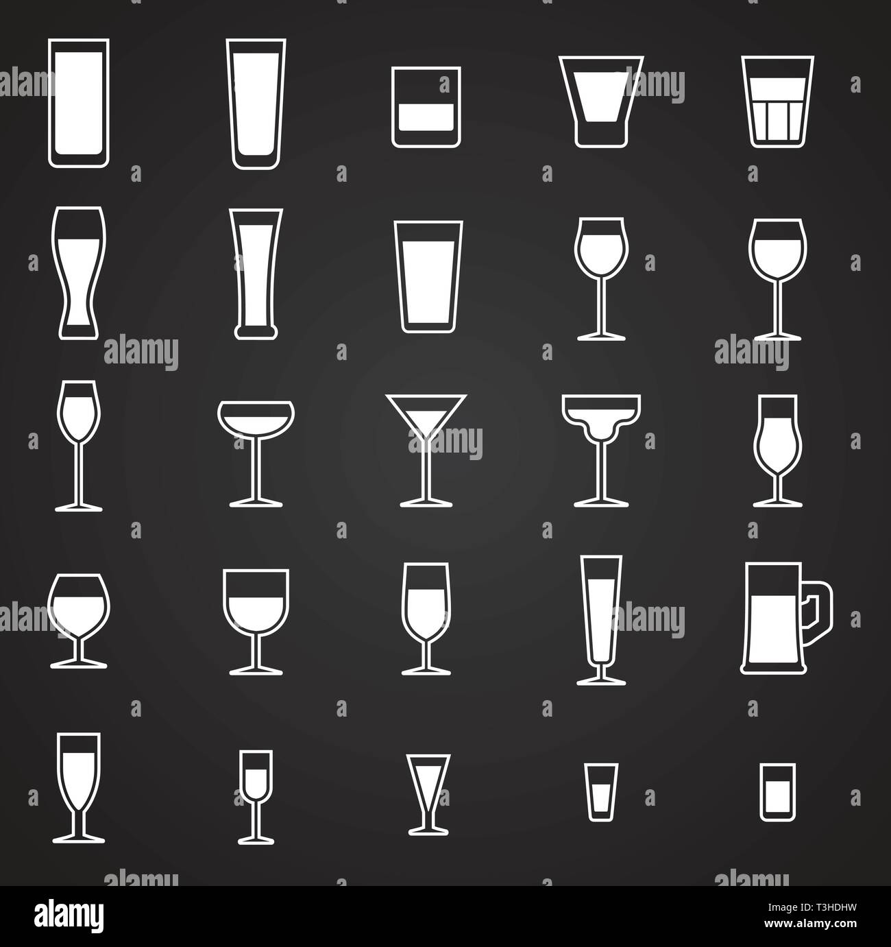 Glasses icons set on black background for graphic and web design. Simple vector sign. Internet ...