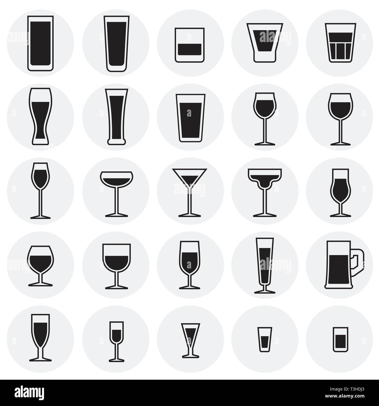 Glasses icons set on cirlces background for graphic and web design. Simple vector sign. Internet ...